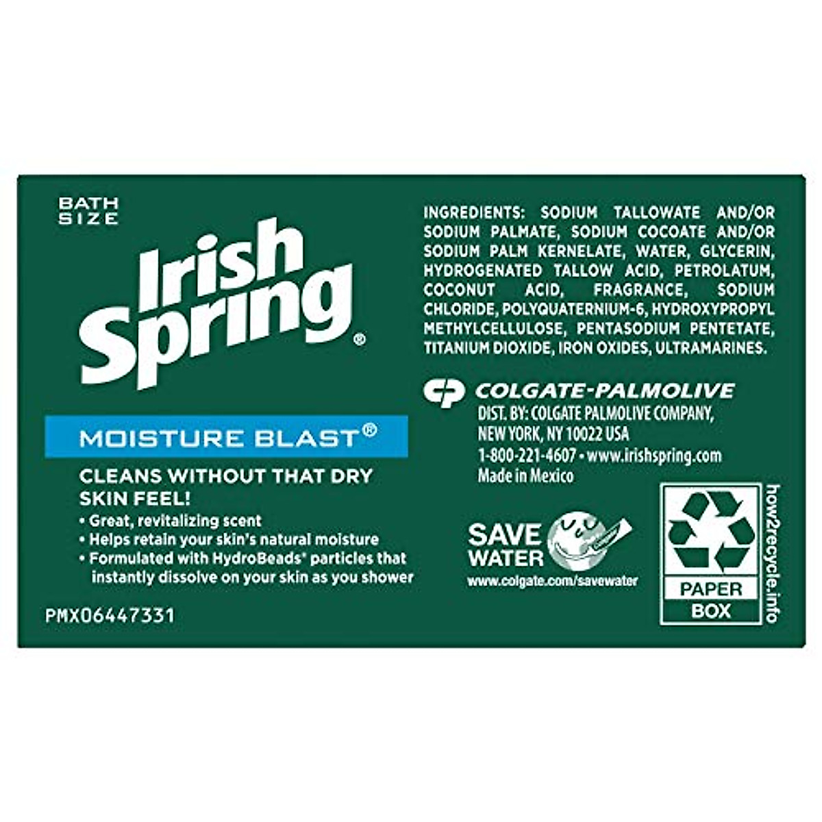Irish Spring Deodorant Soap, Moisture Blast, 3.7 Ounce (Pack of 3)