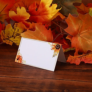 Whaline Thanksgiving Place Cards 50Pcs Autumn Fall Table Tent Place Cards Foil Gold Sunflower Pumpkin Seating Name Escort Card Folded Seat Assignment Setting Label for Wedding Baby Shower Party