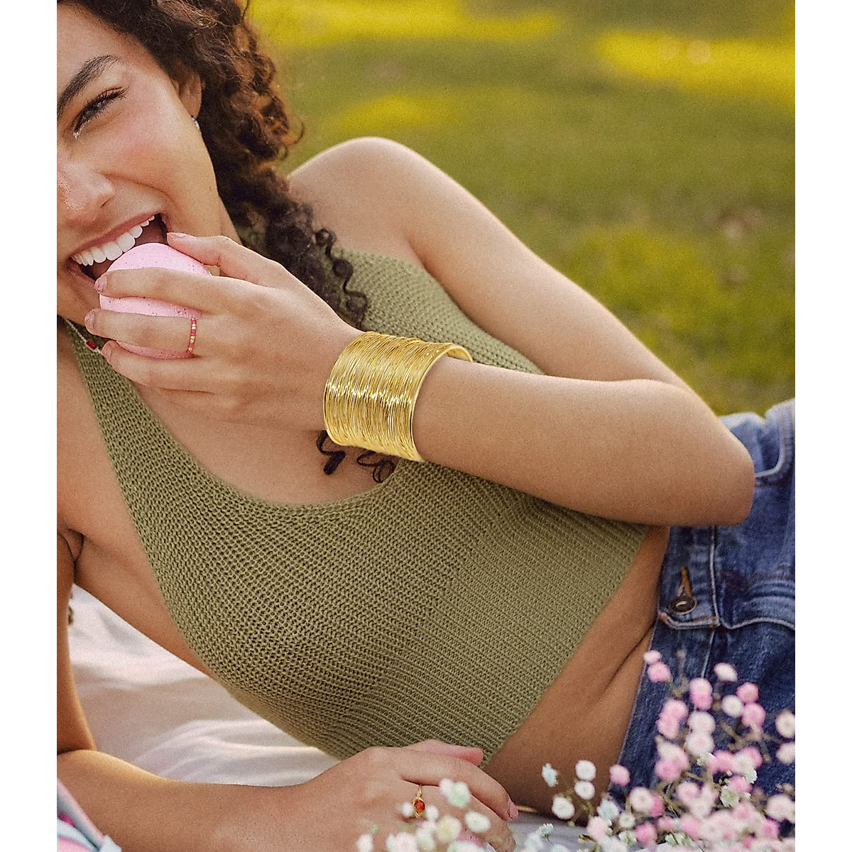 COLOYAN 6Pcs Gold Arm Cuff - Upper Arm Cuff Bangle Bracelet Set Adjustable Minimalist Simple Coil Bangle Wide Wire Grooved Cuff Open Arm Band Cuff Armlet Armlet Armband Bracelets for Women