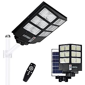 SICENXTOOLS 600W Solar Street Light Outdoor,Solar Light Outdoor Waterproof Commercial 6500K Dusk to Dawn Solar Outdoor Lights with Motion Sensor Solar Powered Security for Ball Court,Road,Yard