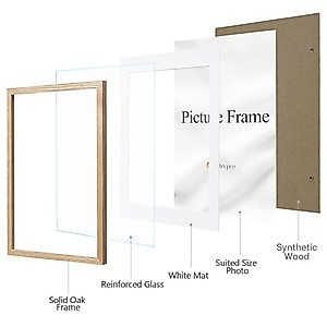 eletecpro 16x20 Picture Frame Made of Oak Wood and Reinforced Glass Displays Photos 11x14 with Mat or 16x20 without Mat, Natural Poster Frame for Modern Home Decor Horizontal or Vertical Hanging