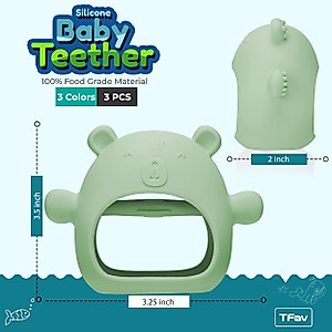 TFav Baby Bear hand Teether -3 pc Blue, Brown & Green -Silicone Teething mitt for 0-6 Months Boys -Hand Pacifier That Fits on Fist -Wearable Gloves Chew Toy -Calm Down The Fussy Baby
