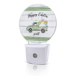 Night Light Plug into Wall, LED Nightlights Easter Green Truck with Eggs Bunny Wood Grain Small Nightlight Auto Dusk-to-Dawn Sensor Lamp LED Night Lights for Kid's Bedroom, Bathroom