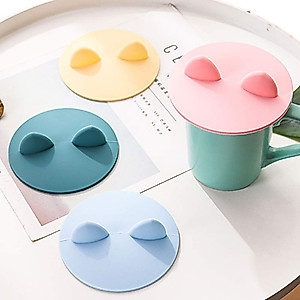 4Pack Cute Cat Ear Cup Lid Cover, JCSMARTEC Silicone Creative Anti-Dust Rubber Airtight Seal Suction Cap for Drink Glass Coffee Mug Can