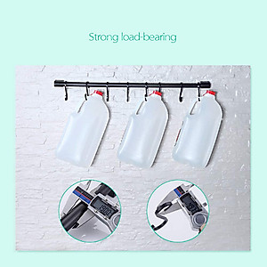 KAIYING Kitchen Utensil Rack with Removable S Hooks for Hanging Pots and Pans, Rod Hooks for Mugs, Wall Mounted Kitchen Rail Organizer, Aluminum,(Black-5 Hooks) (Anodized Black, 10 Hooks)