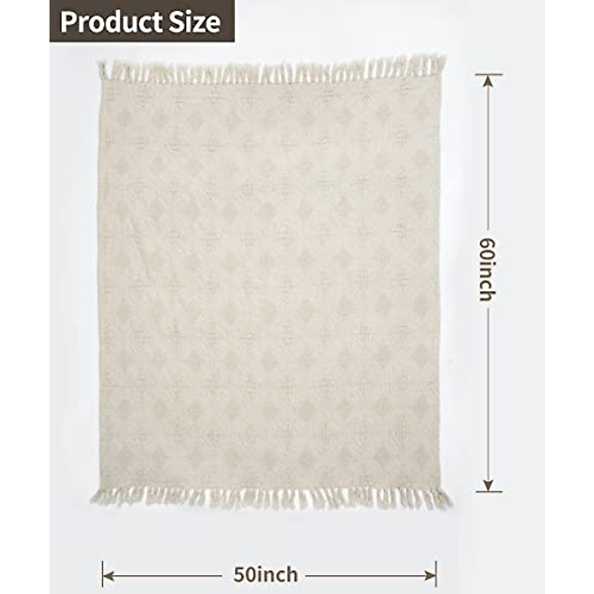 Maxpeuvon Beige Throw Blanket Boho Soft Cozy Knit Blanket with Tassel, Solid Decorative Blankets and Throws, Decor Blanket for Bed, Travel Blanket, Sofa, 50"×60"