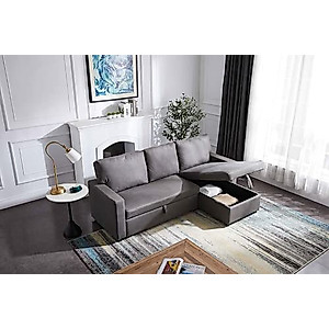 MOEO Convertible New Fabric Modern Sleeper Sectional Sofa Bed with Pull-Out Sofabed with Reversible Storage Chaise Lounge, L-Shaped 3 Seating Corner Couch for Living Room Bedroom, Graphite Grey, Gray