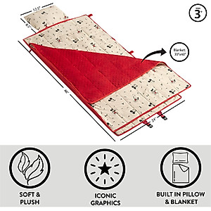 Disney Mickey Mouse 3-in-1 Travel Slumber Nap Mat with Built in Pillow, Plush Blanket and Carry Backpack Straps, 46"x26" Mat, Ages 3+
