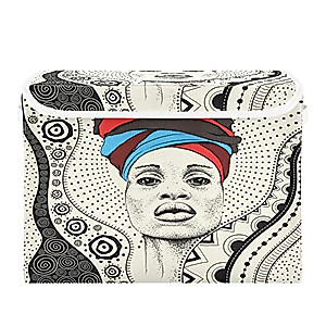 DOMIKING African Woman Large Storage Bin with Lid Collapsible Shelf Baskets Box with Handles Shelves Cabinet Nursery Drawer for Nursery Drawer Shelves Cabinet