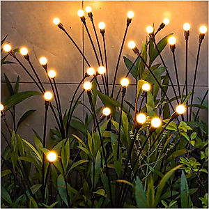 MMQ Solar Garden Lights, 2 Pack Solar Firefly Lights, 8 LEDs Bulbs Solar Outdoor Decorative Lights for Patio Pathway Christmas Halloween Decor, Warm White