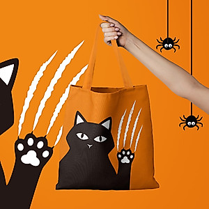 yesbox Gift Tote Bag - Vibrant Orange Canvas, Eco-Friendly, Cute Cat Design Ideal for Halloween Festivities, Trick or Treat, Travel, and Daily Use!