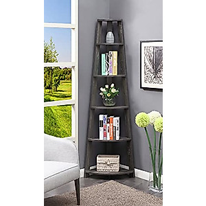 Convenience Concepts Newport 5 Tier Corner Bookcase, Weathered Gray