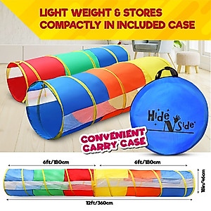 Hide N Side 2-Pack 6ft/12ft Crawl Through Play Tunnel Toy, Pop up Tunnel for Kids Toddlers Dogs Babies Infants & Children Gift Indoor & Outdoor Tube
