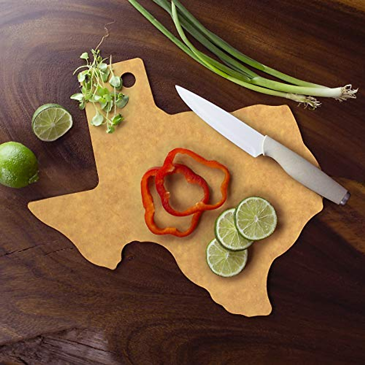 Vellum Texas Shaped Wood Paper Composite Serving and Cutting Board, 13-1/4" x 13" | Dishwasher Safe