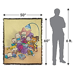 LOGOVISION Rugrats Blanket, 50"x60" Rugrats Get Caught Reading Woven Tapestry Cotton Blend Fringed Throw Blanket