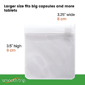Smooth Trip Certified Food Grade Pill Pouch - Zippered Ultra Clear and Strong BPA Free Bags for Vitamins, Pills, Snacks and Accessories - Larger 3.25 x 3.5" Size (8-Count)