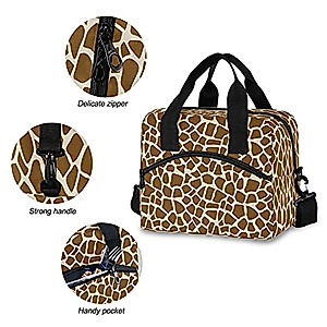 KEEPREAL Giraffe Skin Texture Print Insulated Lunch Bag with Shoulder Strap & Carry Handle, School Lunch Box for Kids, Eco-friendly Cooler Bag Tote Bag for Men,Women