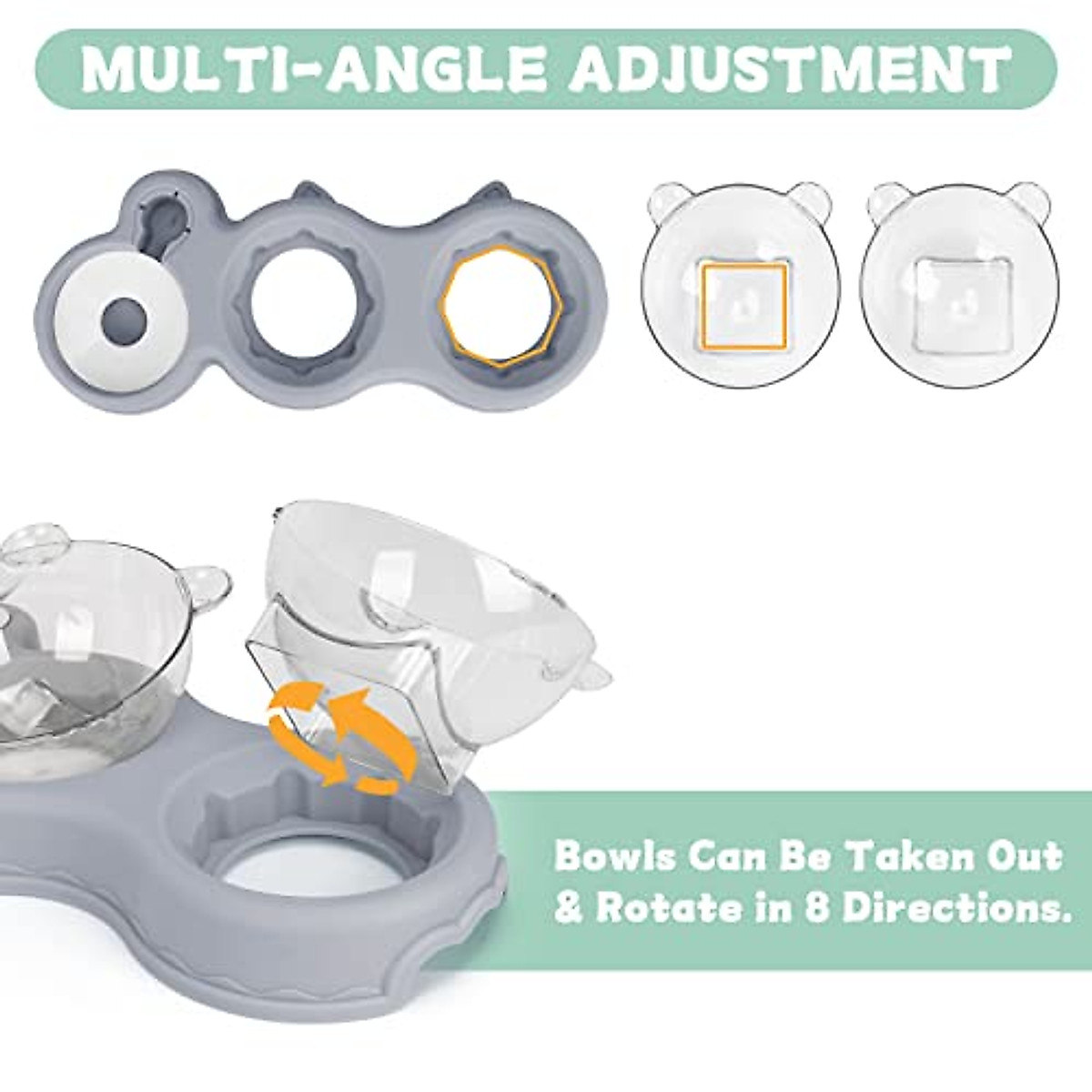 Triple Cat Bowls for Food and Water, YECERCAN Plastic Raised Cat Food Bowls with Automatic Water Bottle & Waterproof Mat for Cat/Small Dogs, 3 in 1 Pet Feeder for Wet/Dry Food