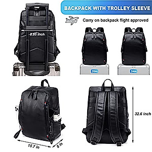 Gooday Laptop Backpack for Men,Waterproof Business Laptop Bag Travel carry on PU leather College Casual Daypack Backpack (2019-2-black)