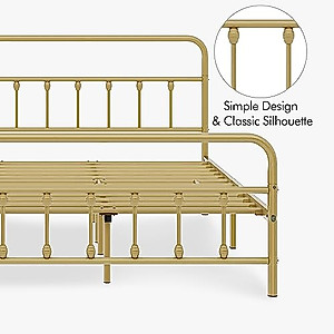 Yaheetech Classic Metal Platform Bed Frame Mattress Foundation with Victorian Style Iron-Art Headboard/Footboard/Under Bed Storage/No Box Spring Needed/King Size Antique Gold
