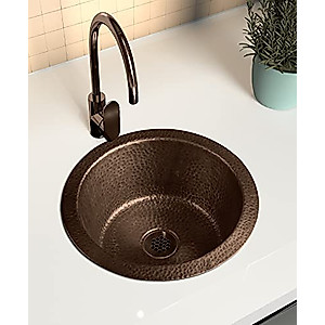 Monarch Abode 17096 Pure Copper Hand Hammered Essex Dual Mount Bar Prep Sink (12 inches)