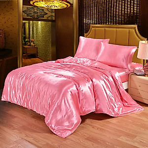 Vagasi Pink Duvet Cover Set Queen Size 3 Pieces - Comforter Cover Super Soft with 2 Pillow Shams - Satin Bedding Set Breathable & Smooth with Zipper Closure