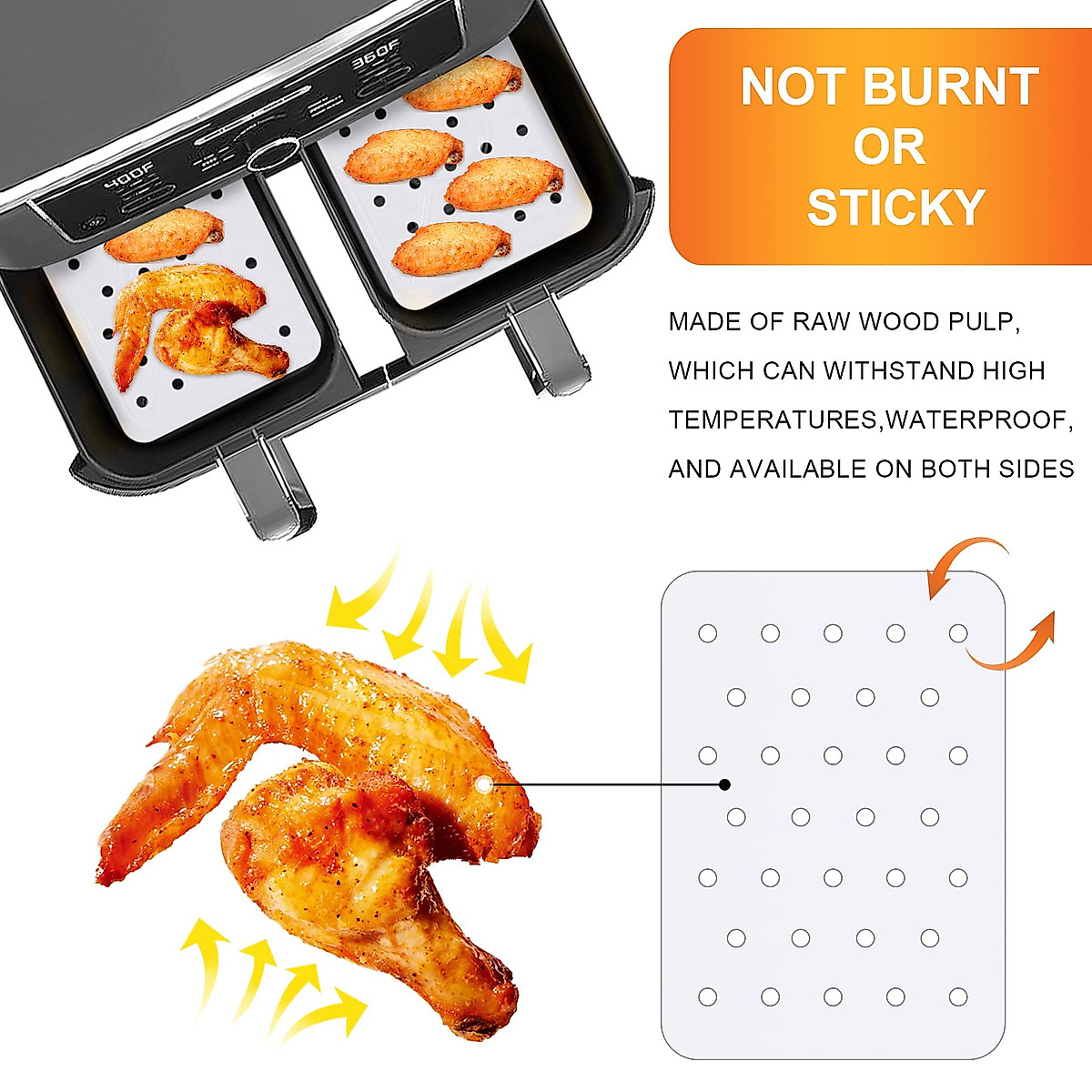 BABORUI 130Pcs Air Fryer Baking Parchment, Disposable Air Fryer Baking Papers Compatible with Ninja Foodi Dual Air Fryer DZ201, Non-Stick Parchment Baking Paper Air Fryer Accessories with Holes