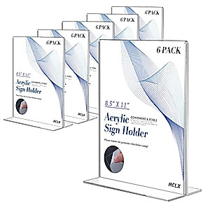 Relx Acrylic Sign Holder 8.5 x 11, Plastic Frame Flyer Holder, Double Frames Clear Acrylic Display Stand for Store, Restaurant (6 Pack)