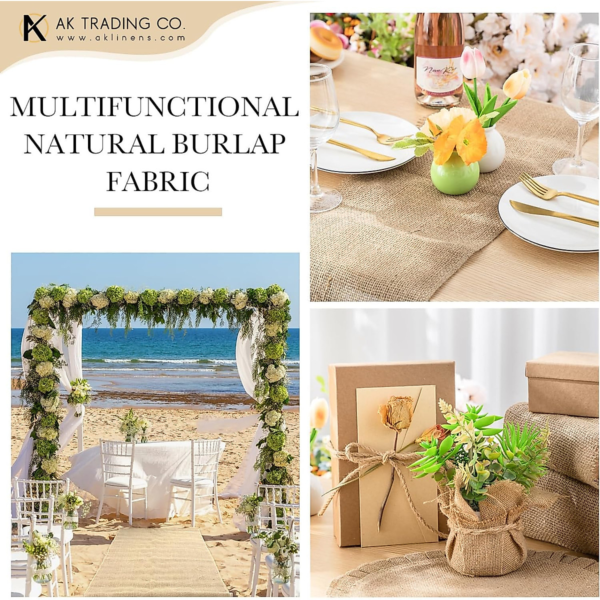 AK TRADING CO. 40" Wide Burlap Fabric 10oz Natural - Heavy Duty 100% Jute Material for Upholstery, Home Décor, Gardening, & Wedding Projects - Eco-Friendly & Biodegradable - 40 Inches x 1 Yard