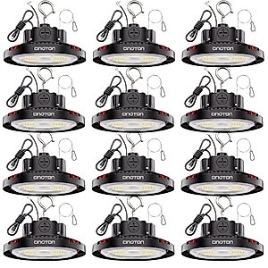 CINOTON UFO LED High Bay Light, 160W/120W/80W Switchable, AC100-277V LED Shop Lights with US Plug, 24000LM Dimmable 0-10V Commercial Bay Lighting for Garage Workshop 5000K Daylight-UL Listed, 12 Pack