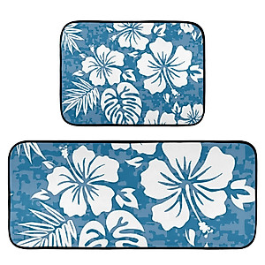 J JOYSAY Aloha Hawaiian Floral Kitchen Rugs and Mat 2 Pieces Set Cushioned Anti Fatigue Kitchen Mat Non Slip Floor Rug Washable Farmhouse Decor for Kitchen Floor Home Office Laundry