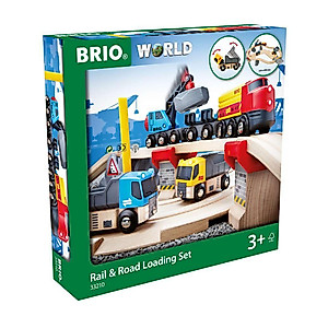 BRIO World 33210 - Rail & Road Loading Set - 32 Piece Wooden Train Set | Ideal for Kids Aged 3+ | with Special Crane Car & Flatbed Idea