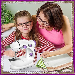 Portable Sewing Machine with Extension Table and Light,Mini Handheld Sewing Machine with Upgraded,Two Threads Double Speed Double Switches,Electric Sewing Machine Easy to Use for Kids,Beginners and DIY,White