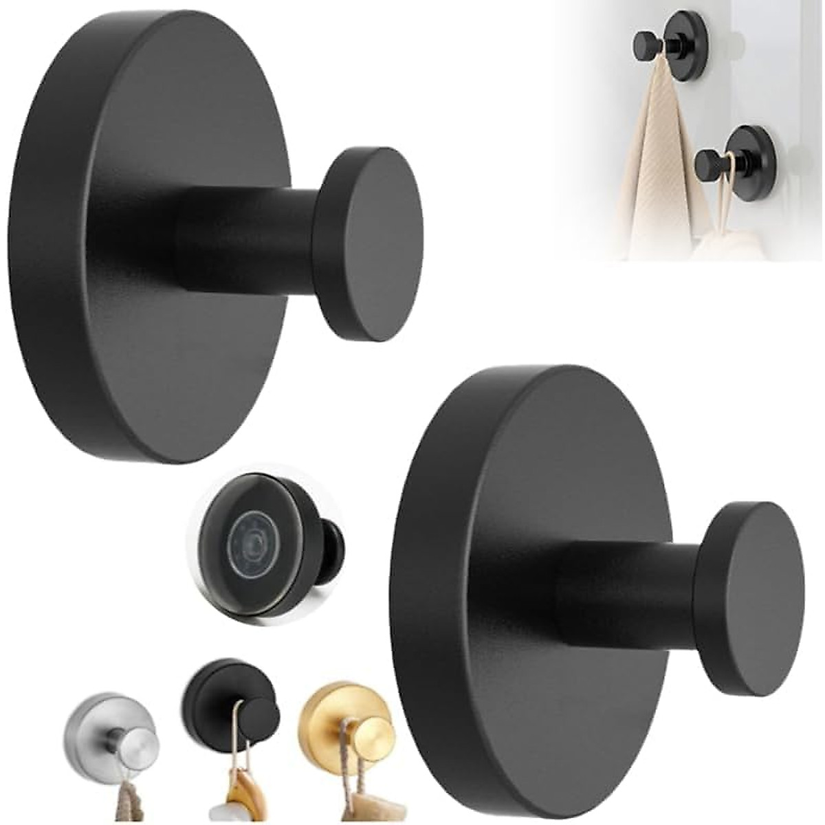 podafu Luxe No-Drill Hooks, 2024 Upgraded Suction Cup Hooks, Stainless Steel Waterproof Suction Cup Hooks for Shower, Bathroom, Hanging Towels, Mounting on Glass Shower Doors, Tile, Mirrors (Black)