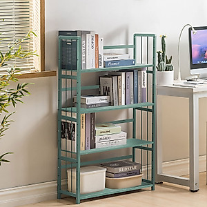 IOTXY Adjustable Bamboo Open Bookshelf - Medium 5-Tier Free Standing Storage Rack, Multifunctional Display Stand for Bookcase, Home and Office, Light Green