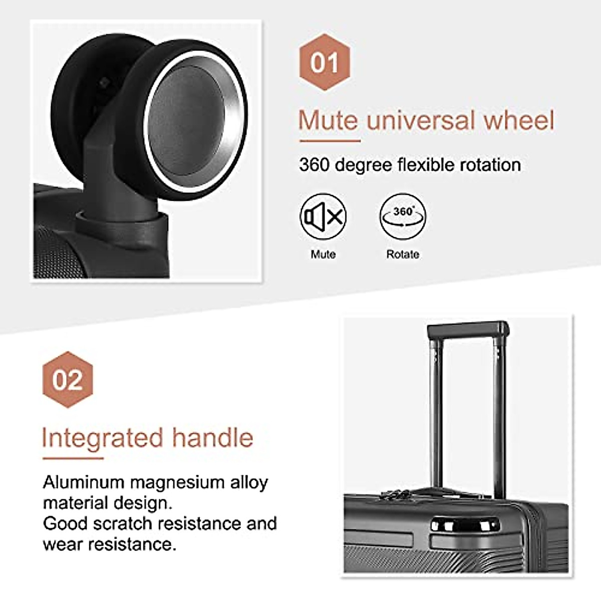 PINPON 3 Piece Luggage Sets, Expandable Hard Luggage Sets with TSA Lock, Carry On Luggage with Double Spinner Wheels for Women Men, Travel Suitcase Lightweight (20/24 / 28, Black)