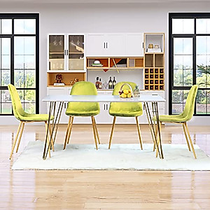 KAIDYSENY Mid Century Dining Chairs Set of 4 - Upholstered Velvet Modern Dining Room Chairs with Metal Legs, Shell Lounge Side Chairs for Kitchen, Dining,Bedroom, Living Room, (Yellow)