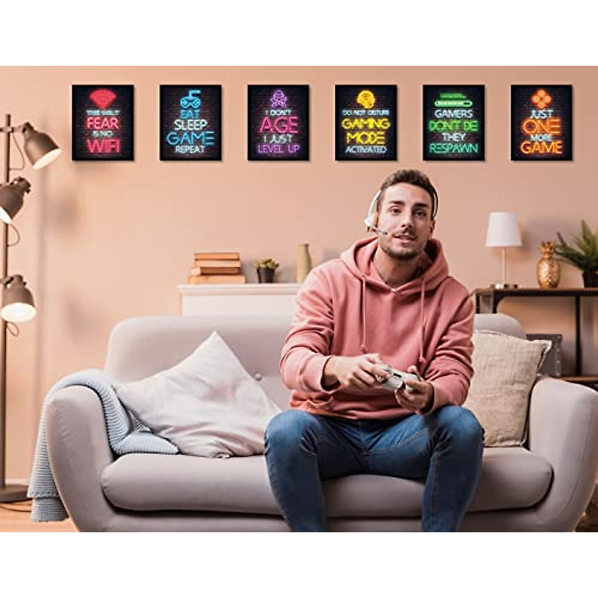 MINI ZOZI Gaming Wall Decor 8x10 6pcs Set For Boys Room Decor Gamer Bedroom Decorations Video Game Poster Neon Art Posters Cool Sign Gifts Boy & Girl Teens Teenager Kids Gameroom Videogame Setup Stuff Pictures Games Portrait Unframed Teen Boyfriend Gift
