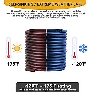100 feet ⅜ inch Self Sinking Aeration Hose With Two Stainless Steel Hose Clamps and Two Menders for Easy Installation - Contractor Grade Weighted Air Line Tubing For Pond Water Lake Plumbing