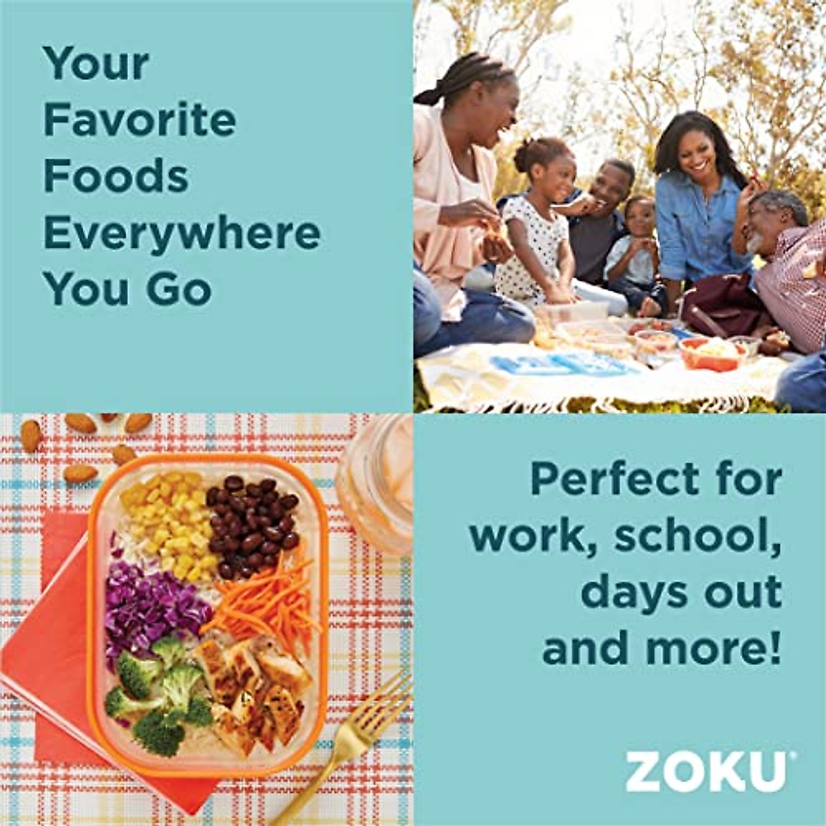 ZOKU - Nested Food Storage Containers with Freezer Pack, Leak Proof with Airtight Lids, for Sandwiches, Lunches, Leftovers and more, Easy to Clean, Reusable, BPA Free (Neat Stack) (11 Piece)