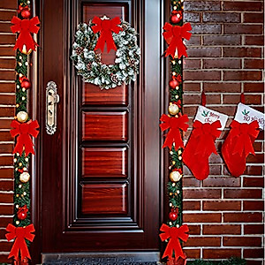 KIMOBER 12PCS Red Christmas Bows,Small PVC Velvet Christmas Wreath Bows for Xmas Tree Garland Party Decoration(6.3 x 5.5 Inches)