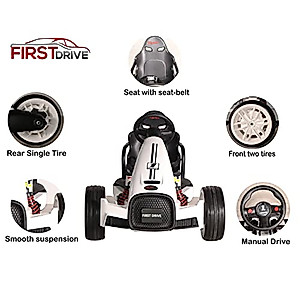 First Drive - Electric Go Kart - Go Kart for Kids - Electric Car for Kids - Ride on Car - Kids' Electric Vehicles, for Boys/Girls (White)