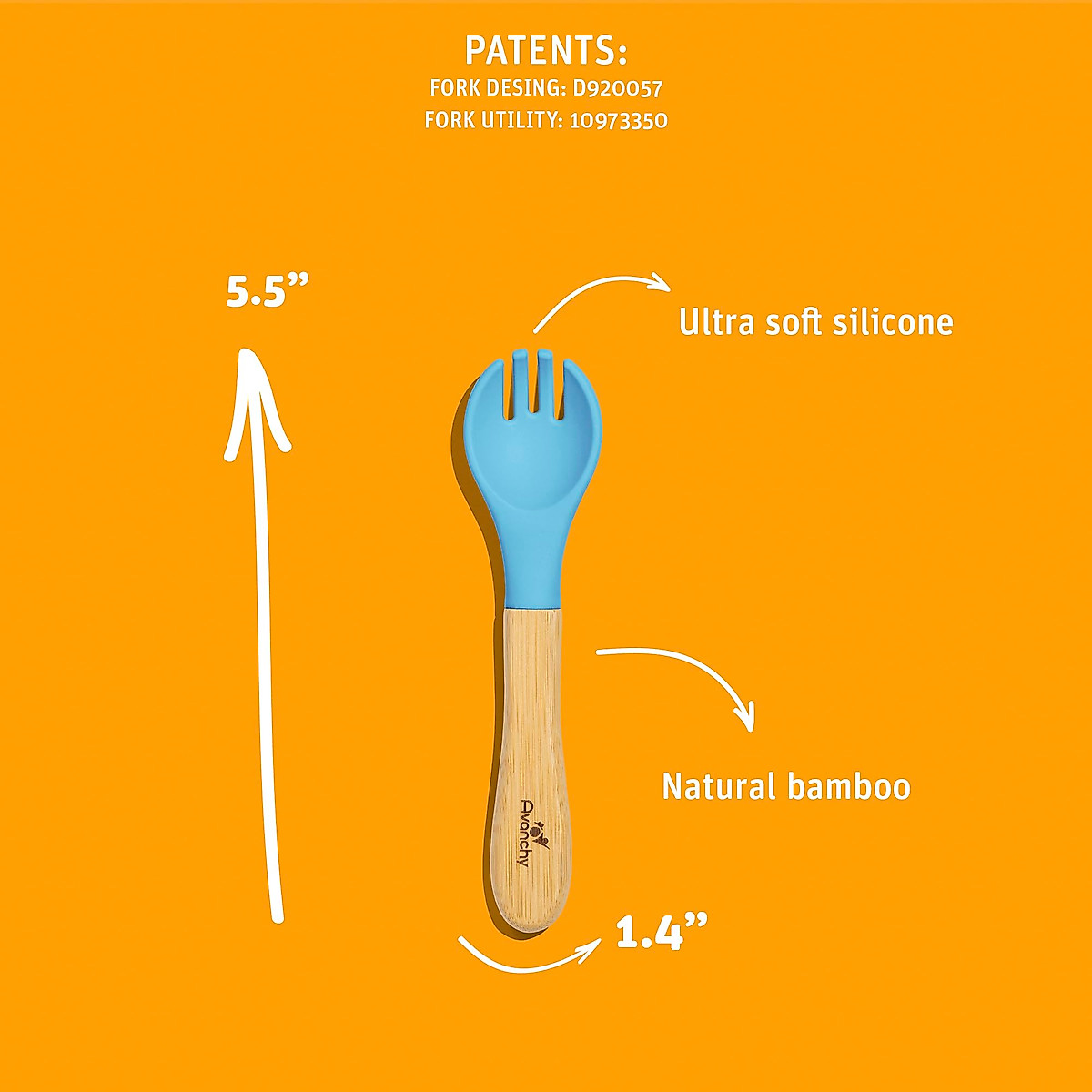 Avanchy Baby Fork Set, Bamboo and Silicone Spork Utensils, Toddler Baby Led Weaning Silverware Cutlery Flatware, Kids First Self Feeding