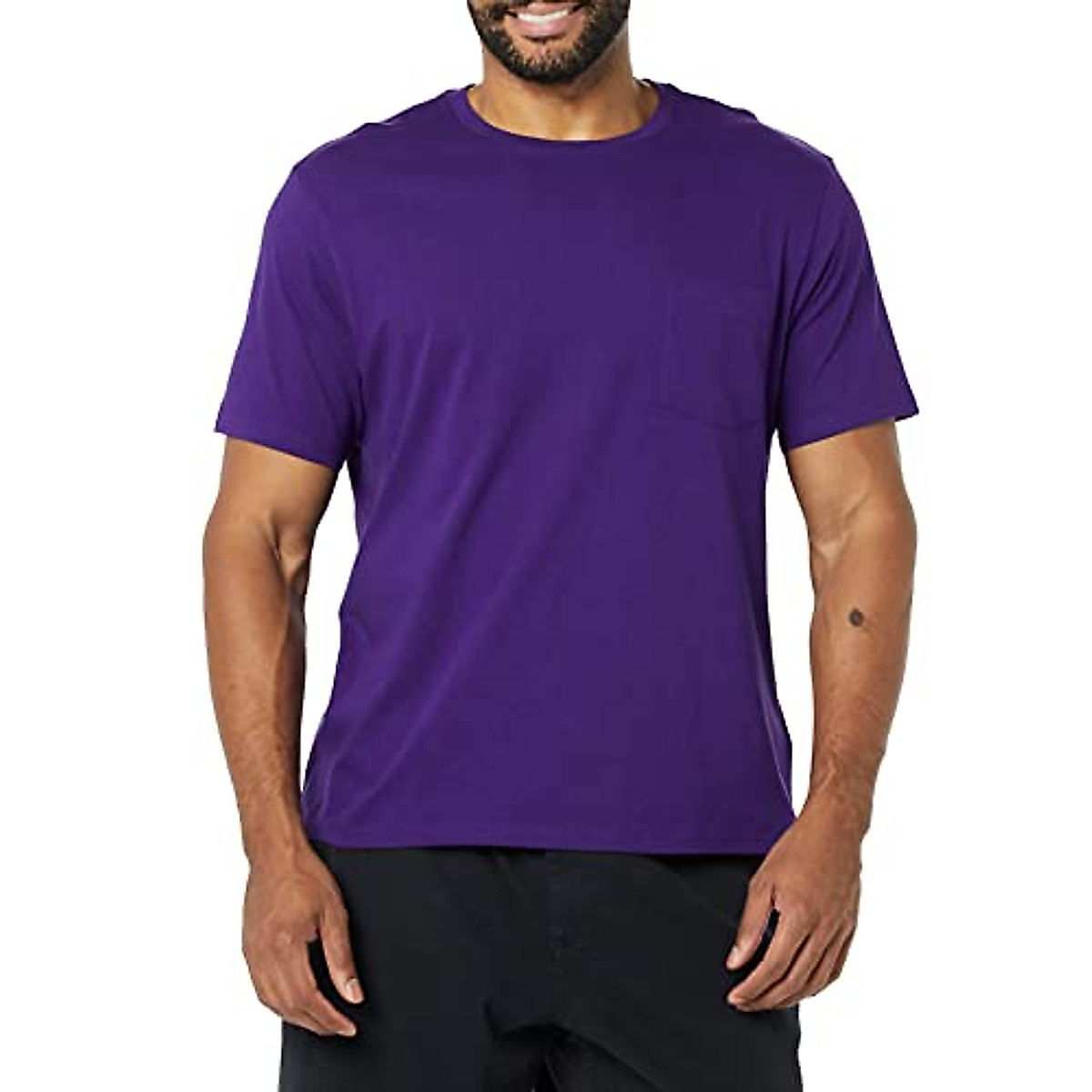 Amazon Essentials Men's Slim-Fit Short-Sleeve Crewneck Pocket T-Shirt, Pack of 2, Black/Dark Purple, Large