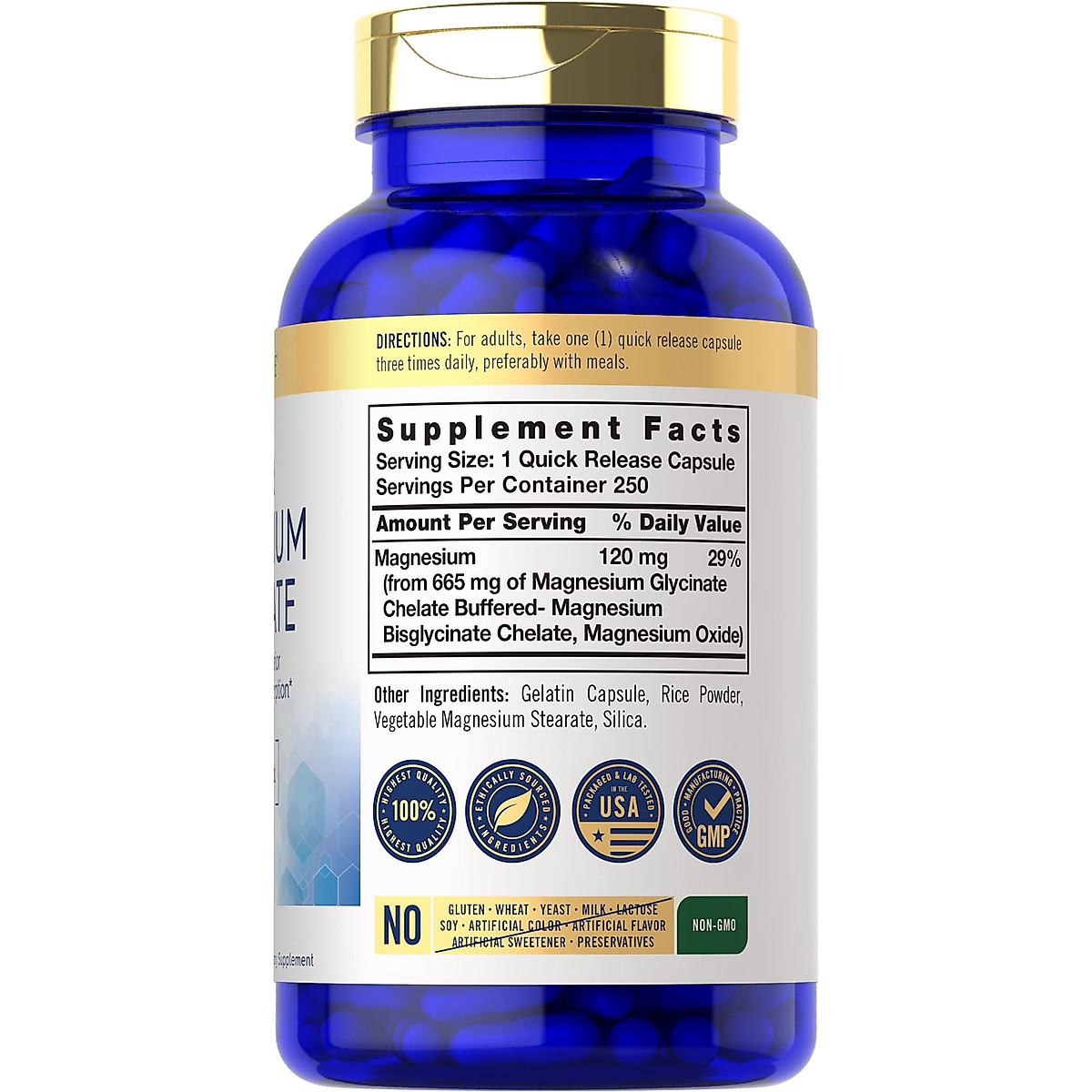 Carlyle Magnesium Glycinate | 665 mg | 250 Capsules | Non-GMO and Gluten Free Formula | Essential Buffered Mineral Supplement