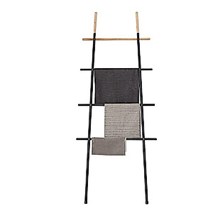 INNOKA Freestanding Towel Ladder Rack, Household Use, Space Saving, No-Scratch Wood, Black