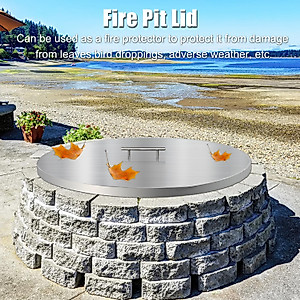 Dardoo Fire Pit Lid Stainless Steel 34'' Fire Pit Cover Round with Handle Thick Burner Cover Suitable for Round Burner Pan