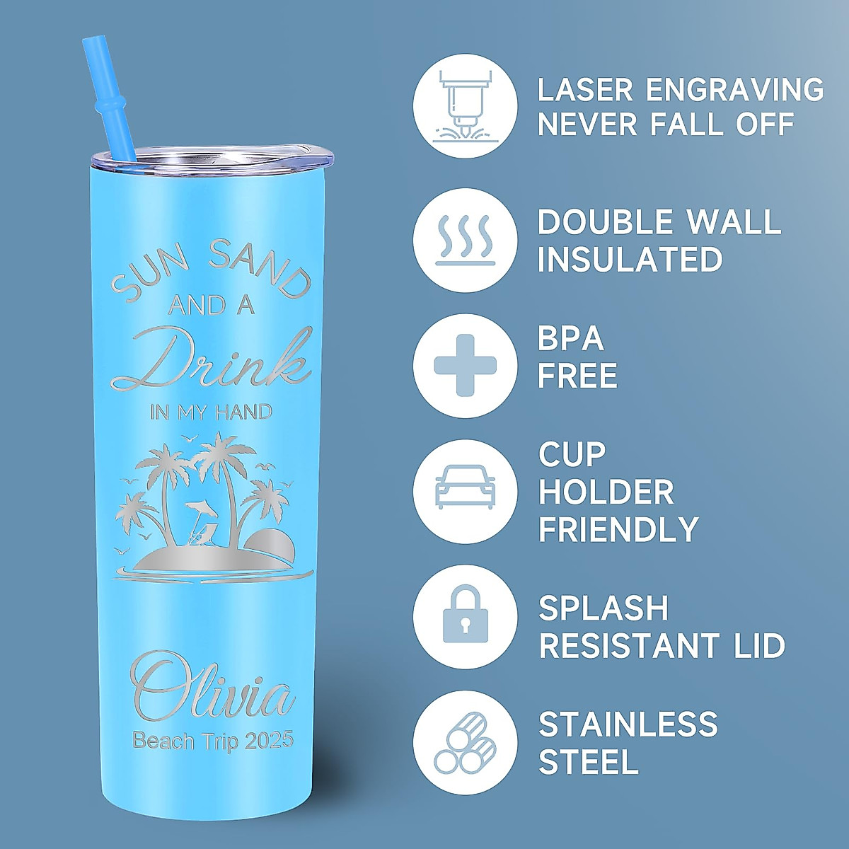 Personalized Girls Trip Tumblers Custom Cruise Cup Tumbler with Names for Best Friends Cute Travel Beach Tumbler Girl Trip Gifts Favors 2025 Bachelorette Trip Gifts Insulated Cups with Lids and Straws