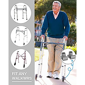 Agrish 6-Pack Walker Glide Skis, Universal Fit Walkers with 1-1/8 Inch Shaft Handicapped Walker Accessories Tool-Free, 6 Count, Gray