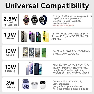Fossil Watch Charger for Fossil Watch Gen 6 5 5E 4, Michael Kors Watch Charger, 3 in 1 Wireless Charging Station for iPhone 15 14 13 12 11/X/XS/XR 8, AirPods,Google/Samsung Product Multiple Devices